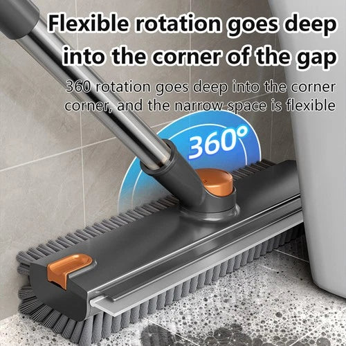 3-in-1 Floor Scrub Brush with Long Handle, Squeegee & Tweezer for Clea ...